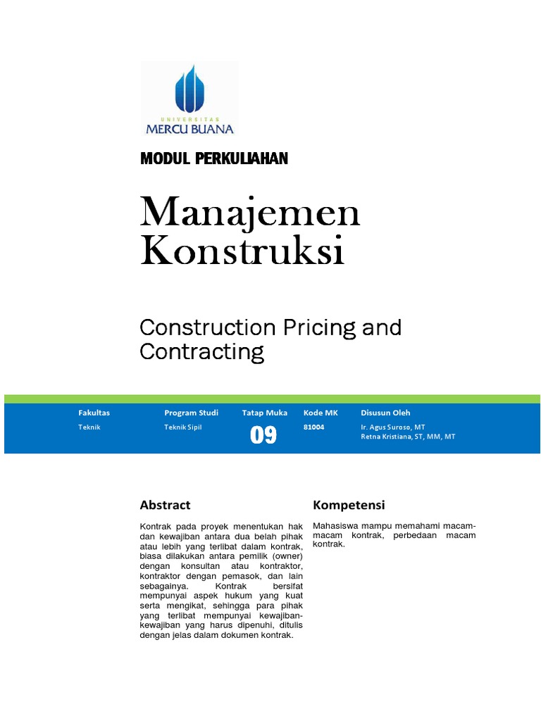 Modul 9 Construction Pricing and Contracting | PDF