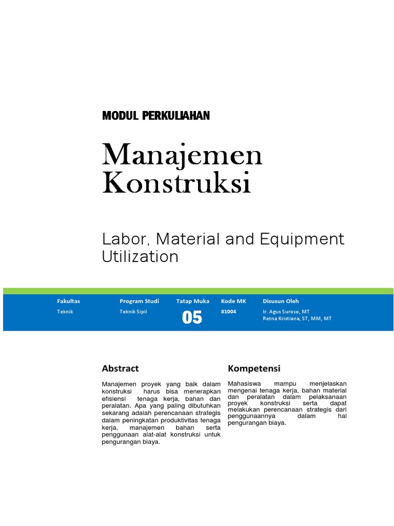 Modul 5 Labor, Material, and Equipment Utilization | PDF