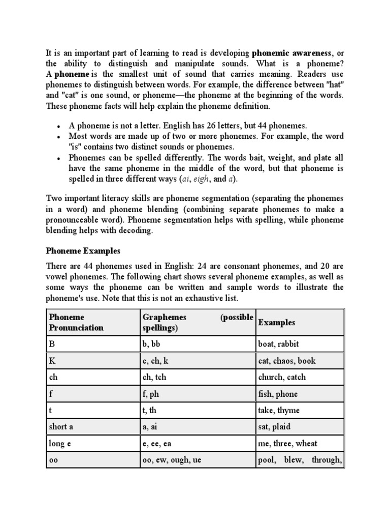 Phoneme Examples | PDF | Phoneme | Syllable