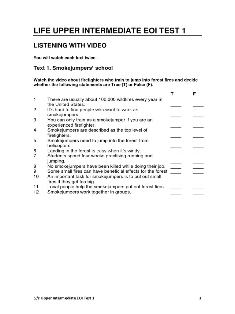 Life Upper Intermediate Eoi Test 1: Listening With Video | PDF ...