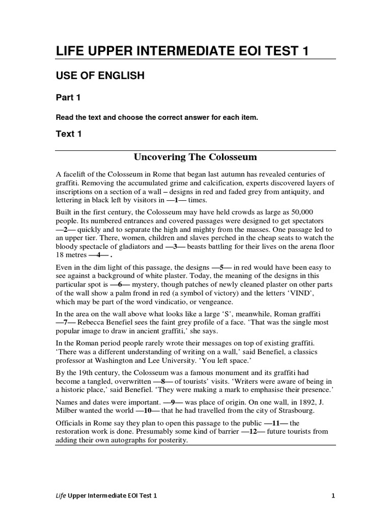 Life Upper Intermediate Eoi Test 1: Use of English | PDF | Silicon Valley