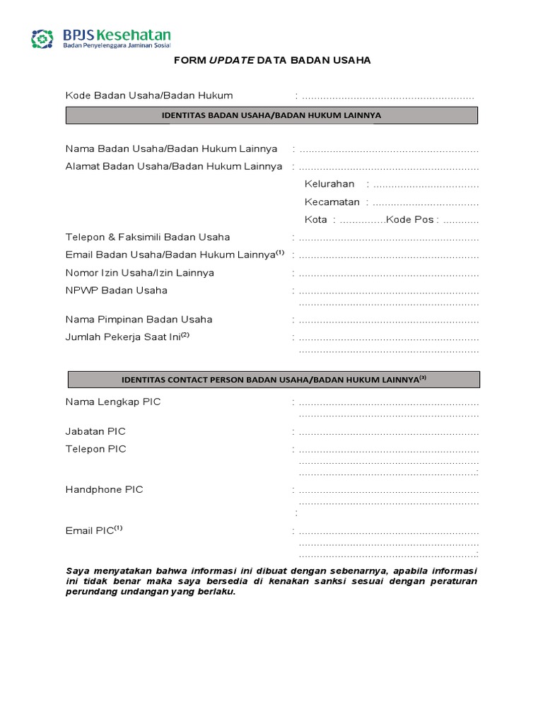 Form Update Data Badan Usaha | PDF