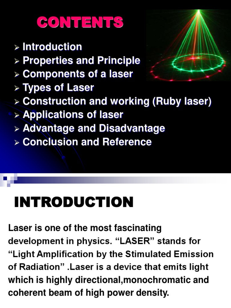 Presentation On Laser | PDF | Laser | Emission Spectrum