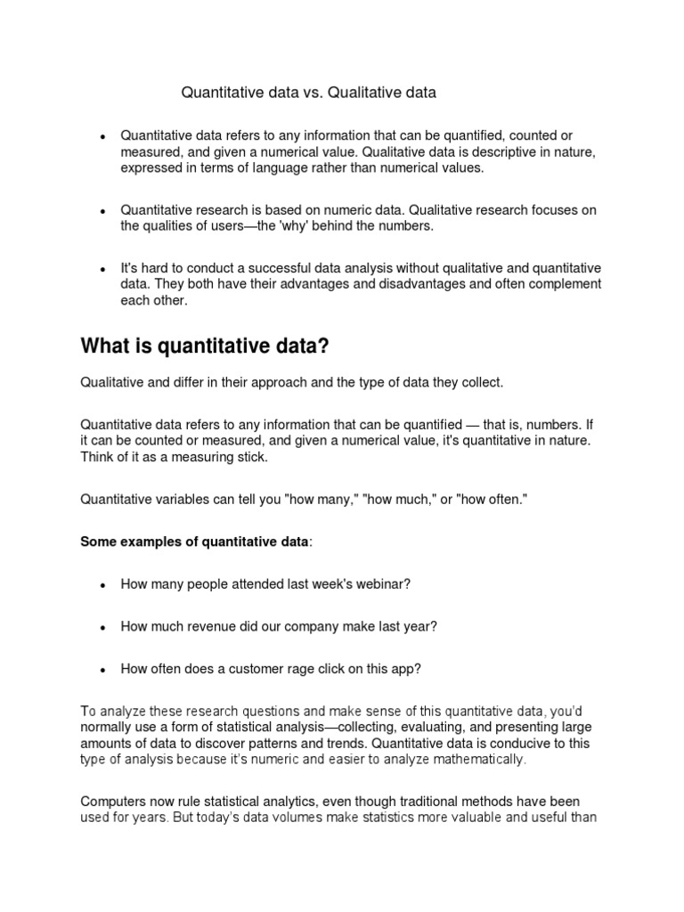 Qualitative Vs Quantitative Data | PDF | Quantitative Research | Statistics