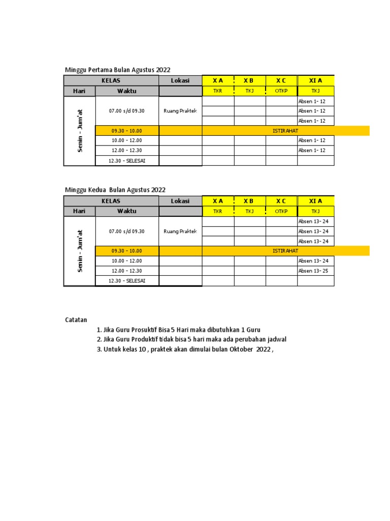 DRAFT JADWAL PELAJARAN SMK Rivisi 1 | PDF