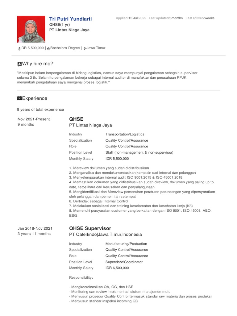 CV - Tri Putri Yundiarti - SIMSURABAYA | PDF