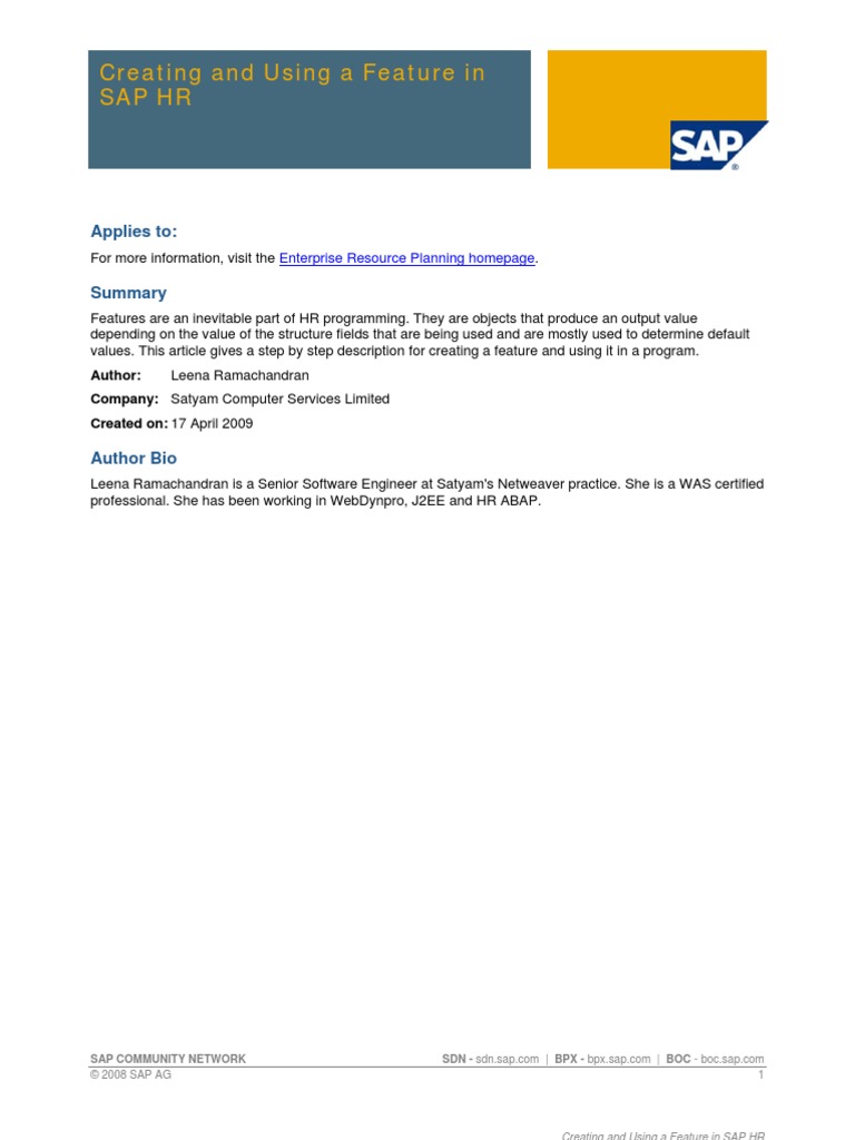 Creating and Using A Feature in SAP HR | PDF | Areas Of Computer ...