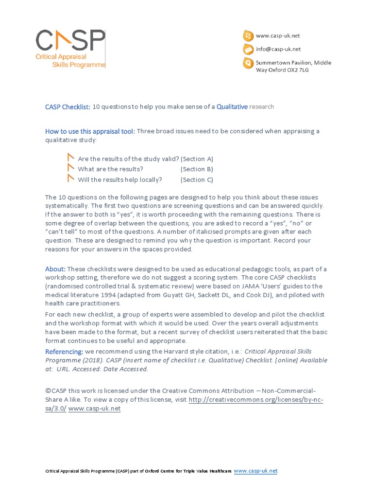 CASP Qualitative Checklist 2018 Fillable Form | PDF | Science | Methodology