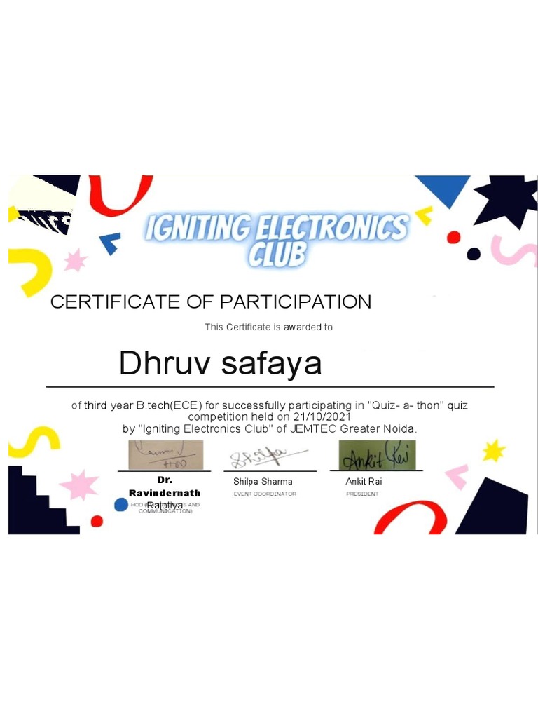 Dhruv Safaya: Certificate Participation | PDF