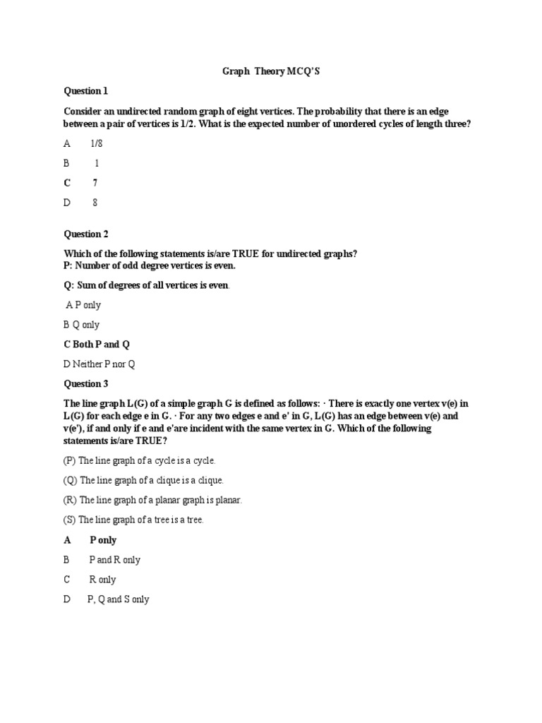 MCQ On Graph Theory | PDF | Vertex (Graph Theory) | Graph Theory