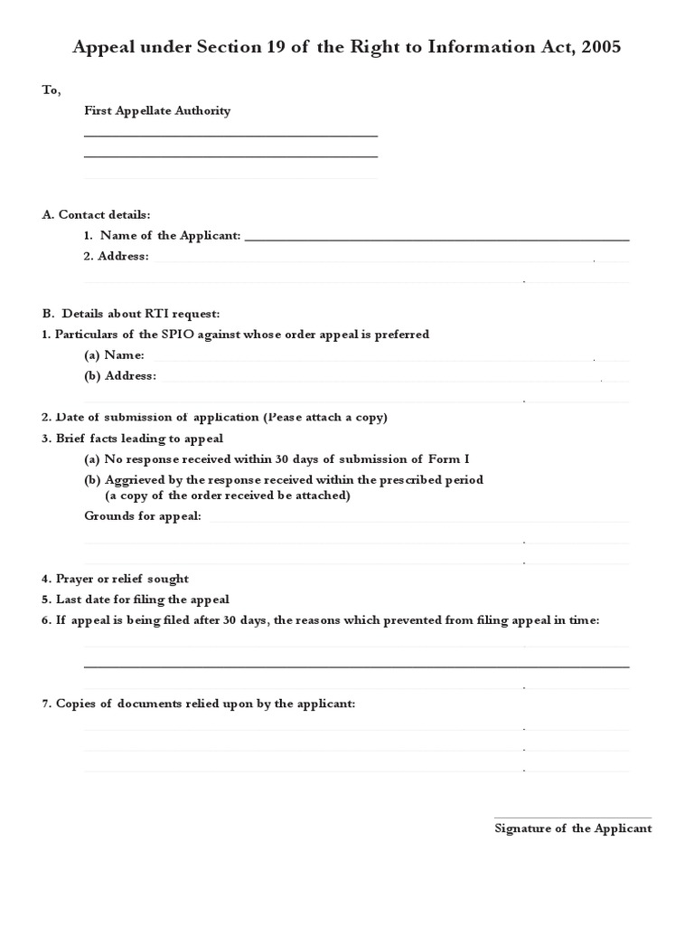 RTI Appeal Format | PDF | Justice | Crime & Violence