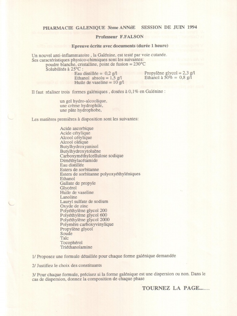 3A - Pharmacie Galénique - 1993-94 - Divers | PDF
