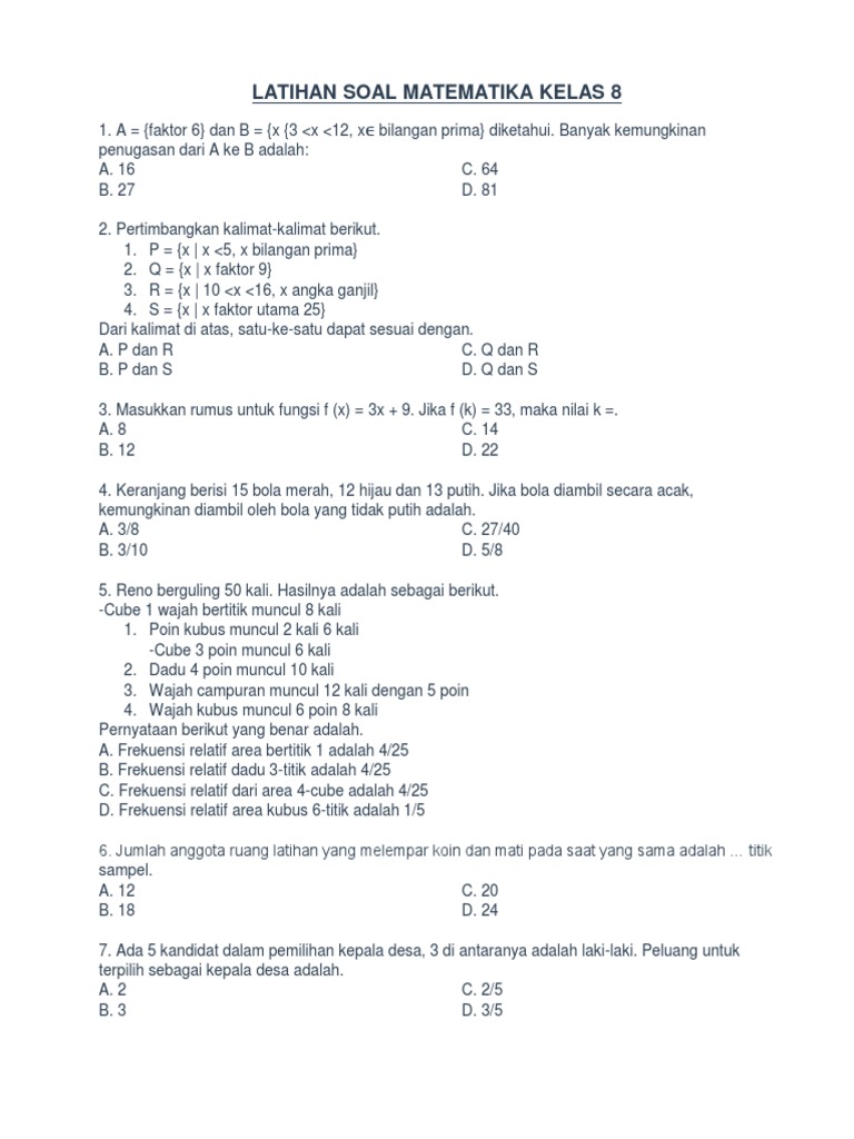Soal Matematika Kelas 8 | PDF