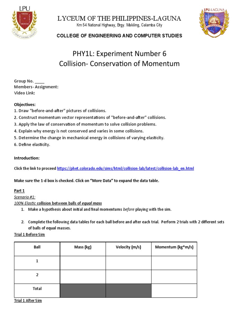 Experiment 6 - Collision - Conservation of Momentum | PDF | Momentum ...