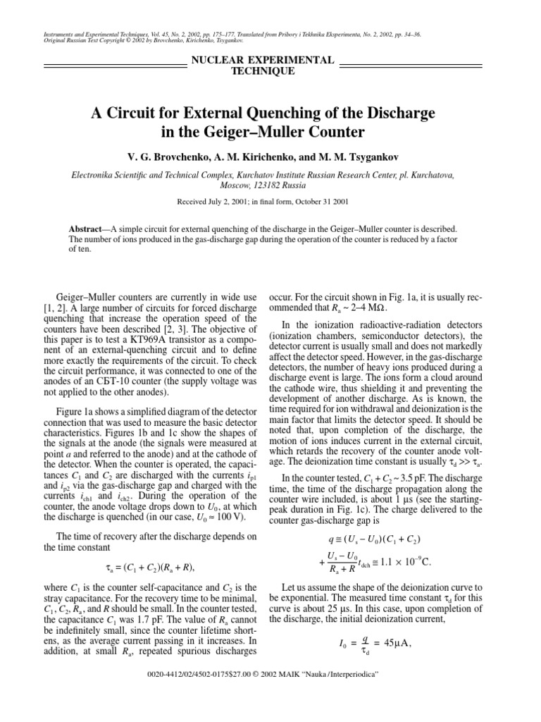 A Circuit For External Quenching of The Discharge in The Geiger-Muller ...