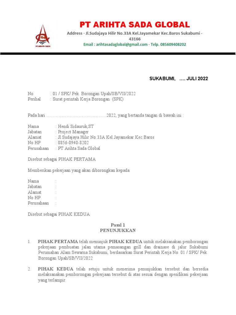 Kop PT Arihta Sada Global | PDF