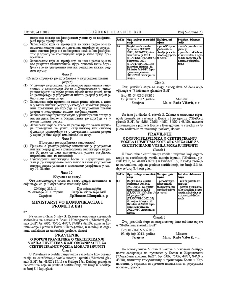 Pravilnik o Certifikaciji Vozila 6 - 12 | PDF