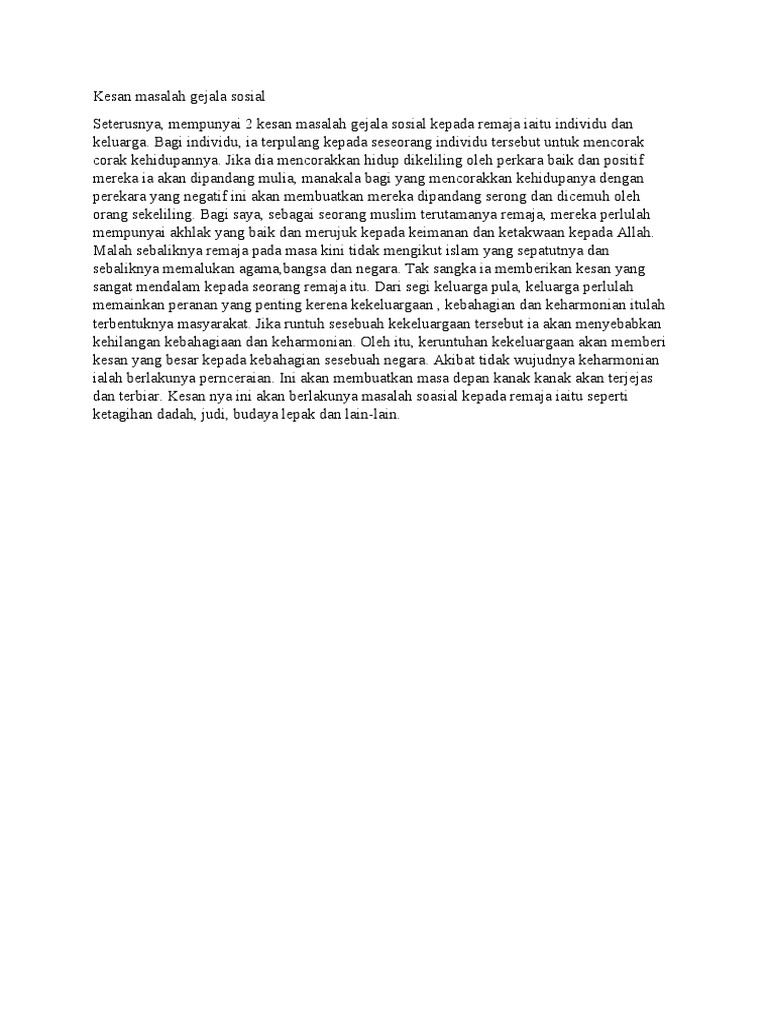 Kesan Masalah Gejala Sosial | PDF