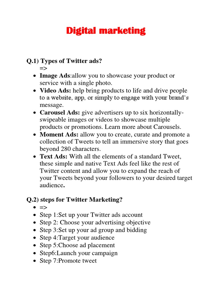 Digital Marketing: Q.1) Types of Twitter Ads? | PDF | Advertising ...