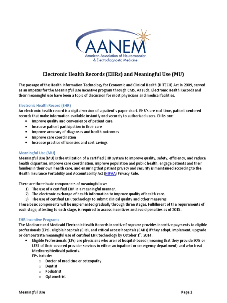 EHR and Meaningful Use | PDF | Electronic Health Record | Social Programs