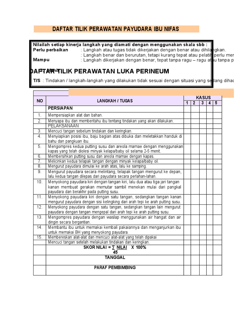 Daftar Tilik Perawatan Payudara Ibu Nifas | PDF | Karier & Perkembangan | Kesehatan Holistik
