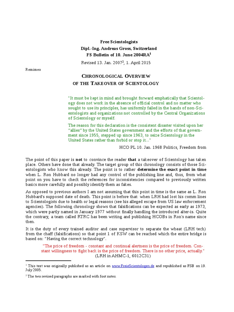 FSB 20040610RA Chronological Overview of The Takeover of Scientology ...