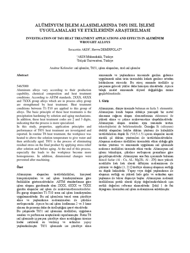 Makale 2 4 Aluminyum Islem Alasimlarinda t651 Isil Islem Uygulamalari | PDF