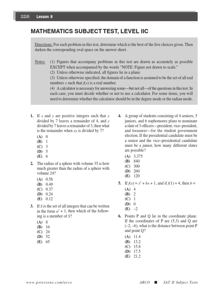 SAT II Math Level IIC Practice Test | PDF | Trigonometric Functions ...