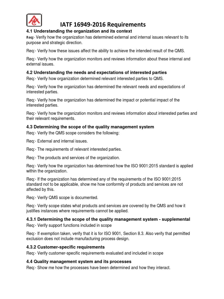 IATF 16949-2016 Requirements. | PDF | Verification And Validation ...