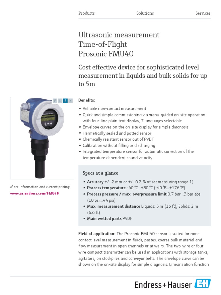 Endress-Hauser Prosonic M FMU40 EN | PDF | Flow Measurement | Metrology