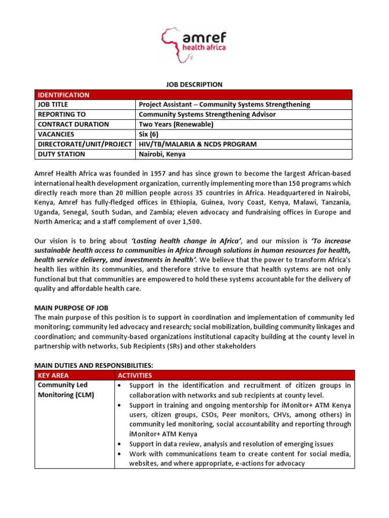 Project Assistant - Community Systems Strengthening | PDF