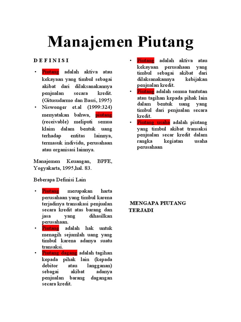 Manajemen Piutang: Definisi, Risiko, dan Metode Pengumpulan | PDF