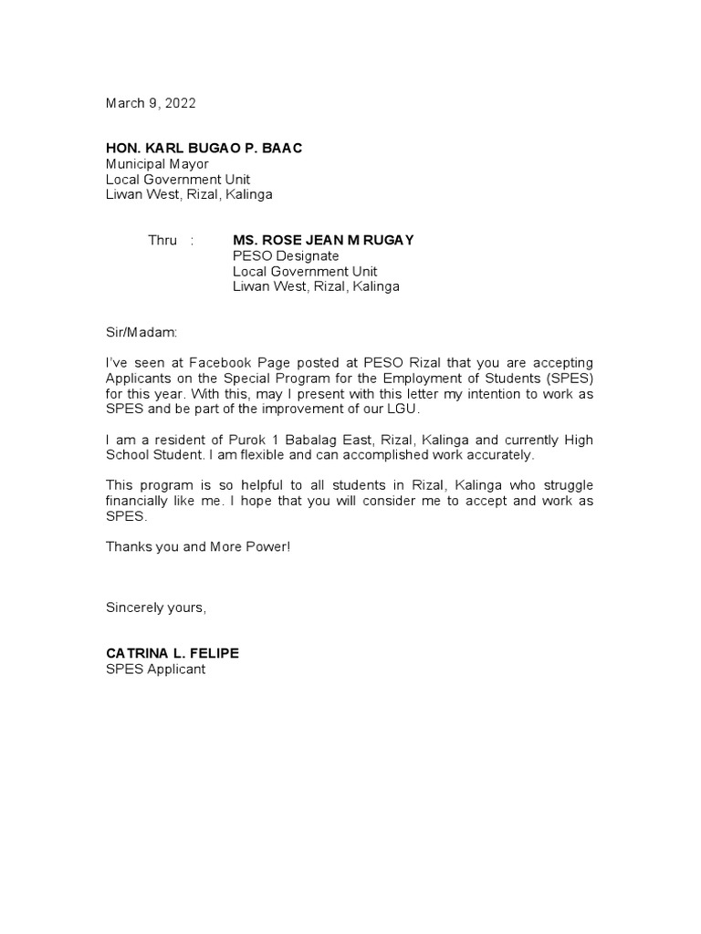 Application Letter Spes | PDF