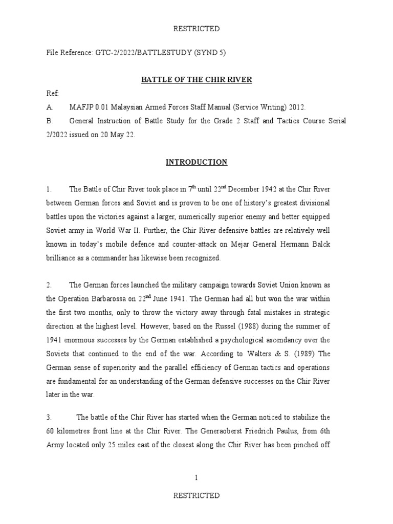 The Battle of the Chir River: A Study of Mobile Defence Tactics | PDF ...