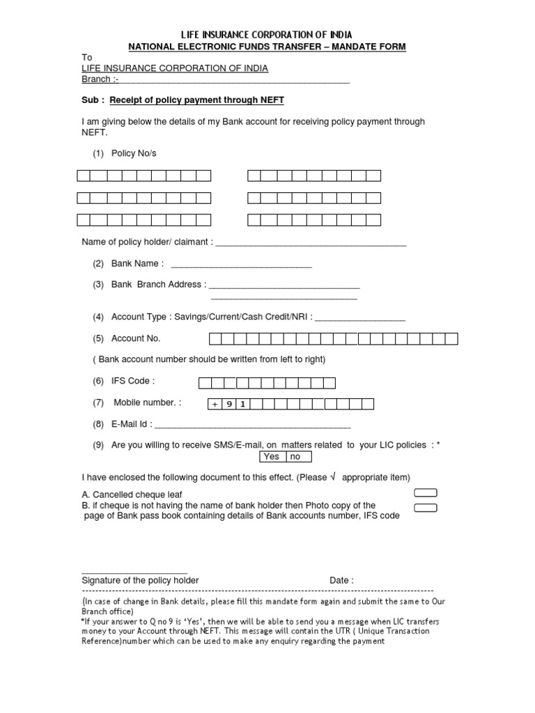 National Electronic Funds Transfer - Mandate Form | PDF