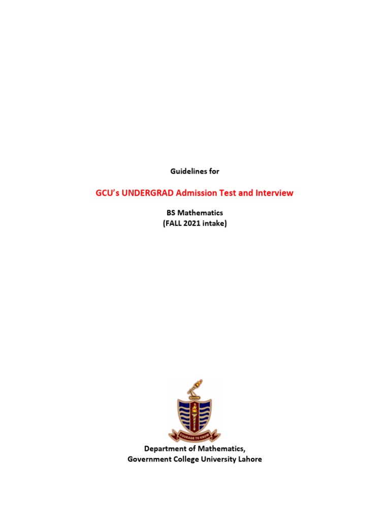 GCU's UNDERGRAD Admission Test and Interview: Guidelines For | PDF ...