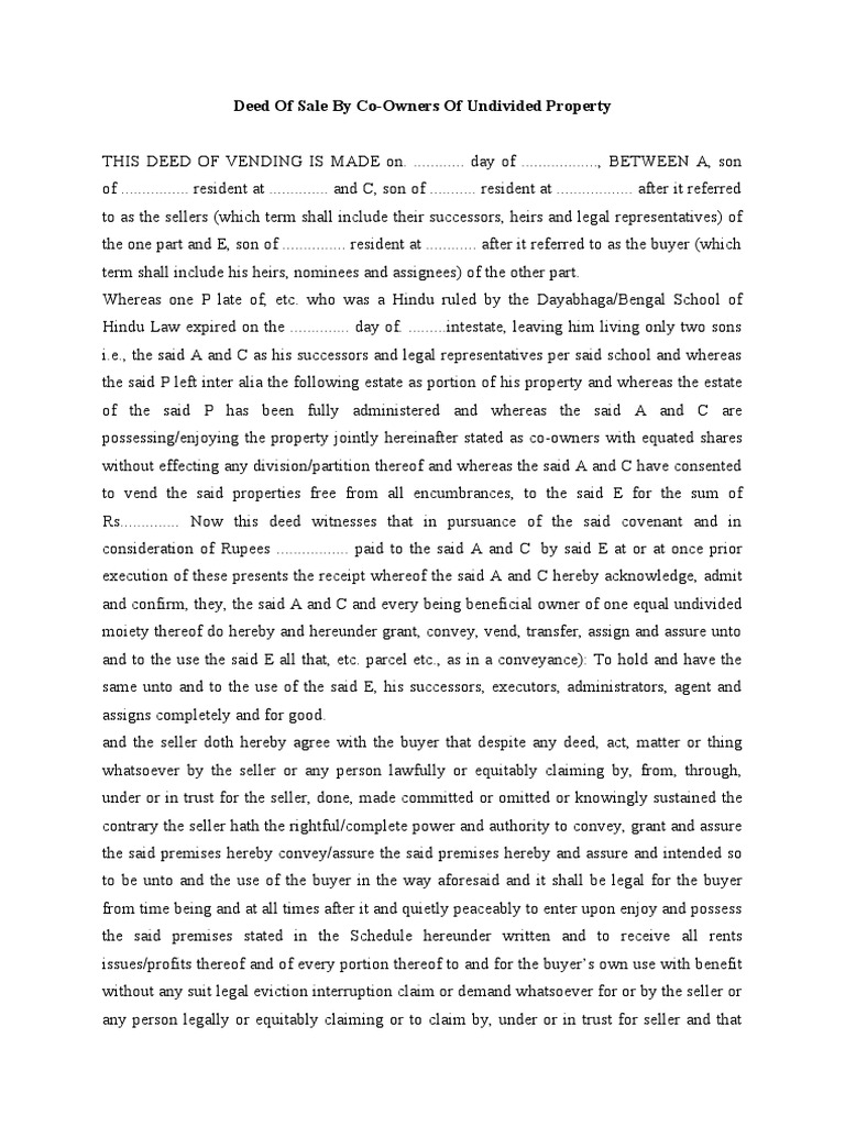 Deed of Sale by Co-Owners of Undivided Property | Download Free PDF ... Deed of Sale by Co-Owners of Undivided Property | Download Free PDF ...