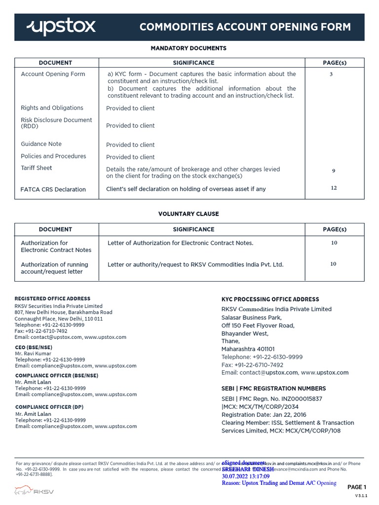 Commodities Account Opening Form: Document Significance PAGE(s) | PDF ...