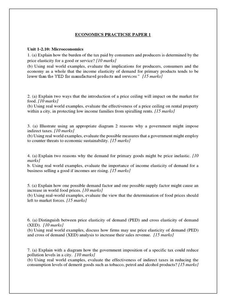 Paper 1 Questions For Practice - IBDP Economics | PDF | Price ...