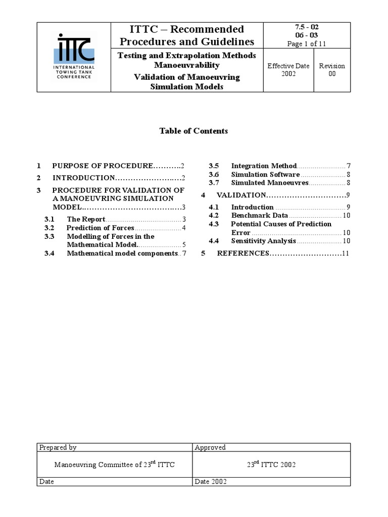 ITTC Validation of Manoeuvring | PDF | Simulation | Sensitivity Analysis