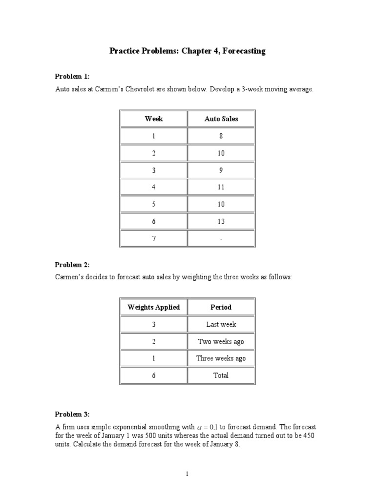 Practice Problems: Chapter 4, Forecasting: Problem 1 | Download Free PDF | Forecasting | Applied ...