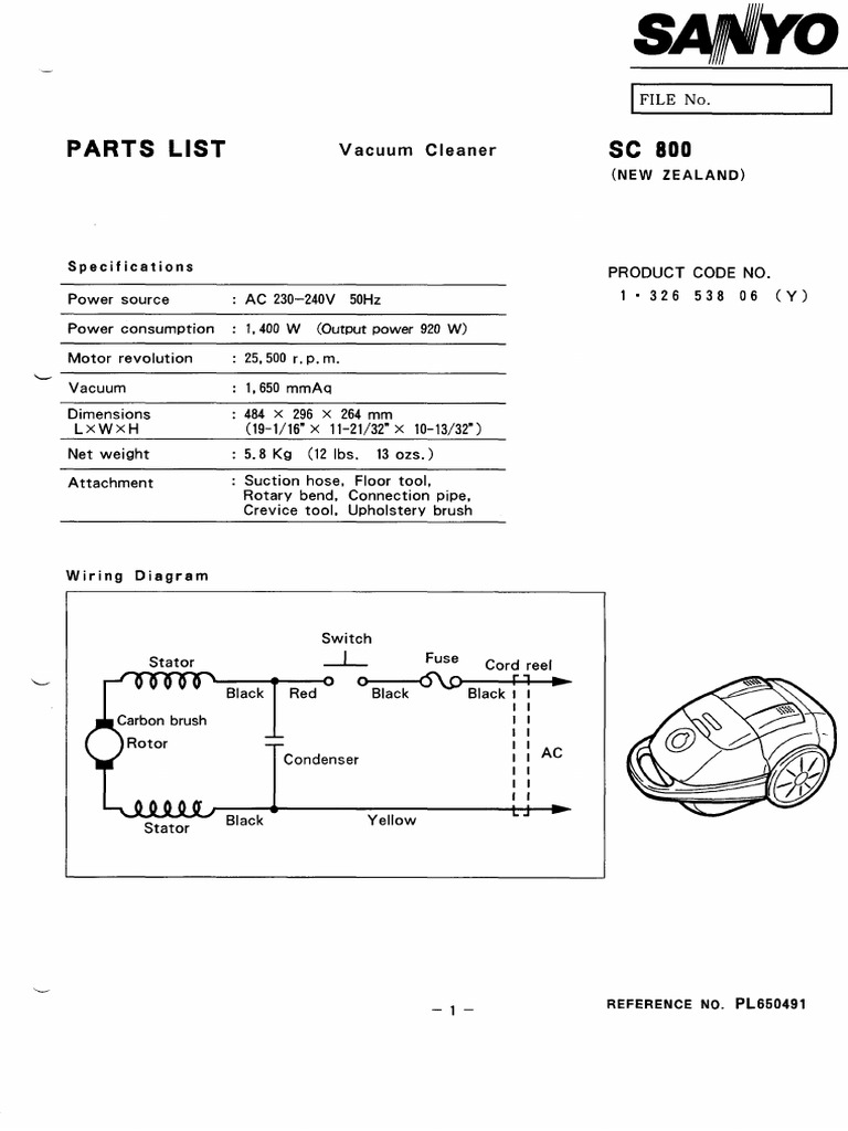 Parts List SC 800: I File No | PDF | Vacuum Cleaner | Electric Motor