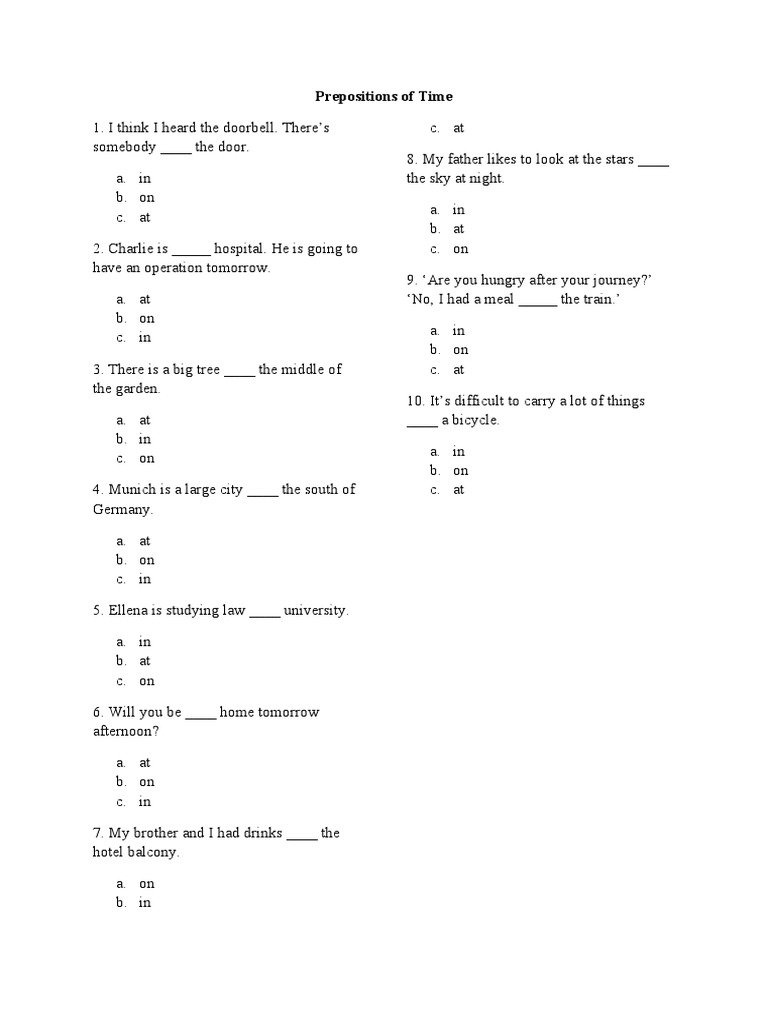 Prepositions of Time | PDF