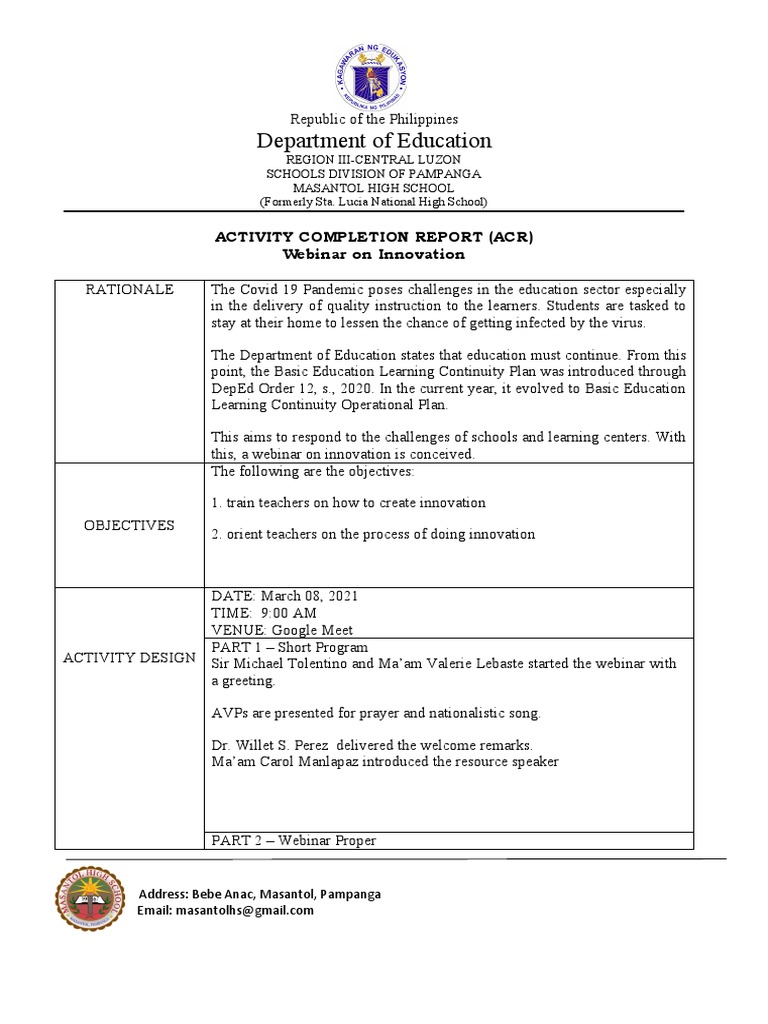 ACR Webinar On Innovation | PDF | Learning | Behavior Modification