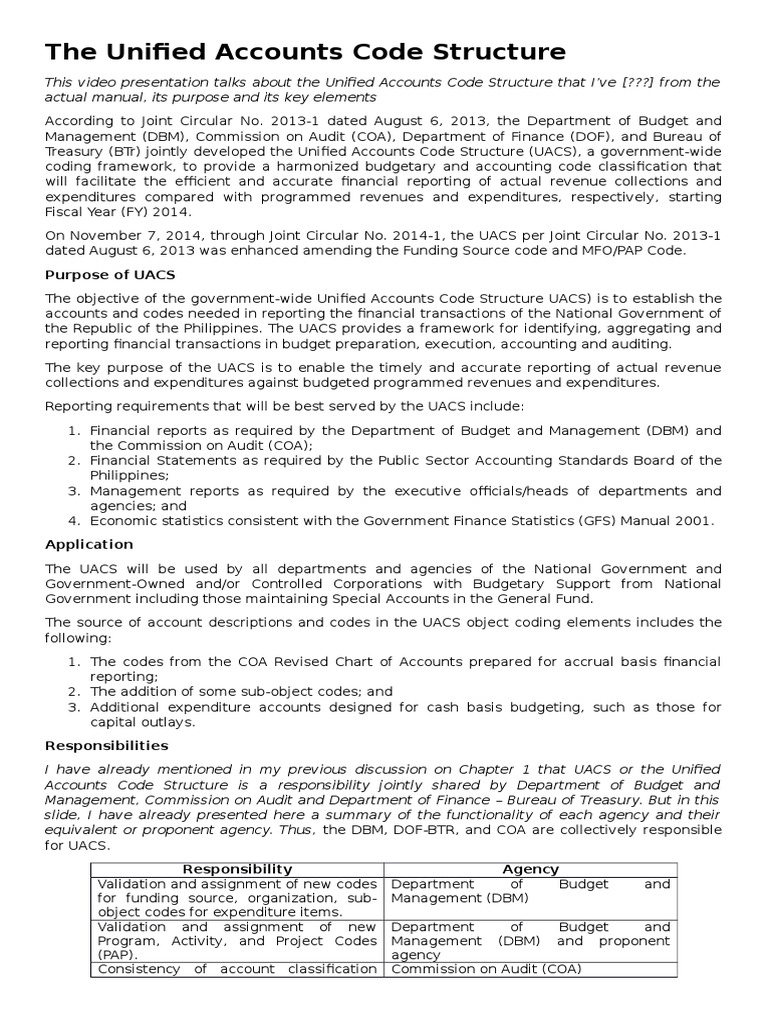 The Unified Accounts Code Structure: Purpose of UACS | Download Free ...