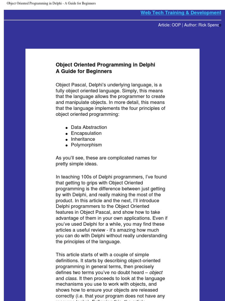 Object Oriented Programming In Delphi Pdf Class Computer Programming Method Computer 8048