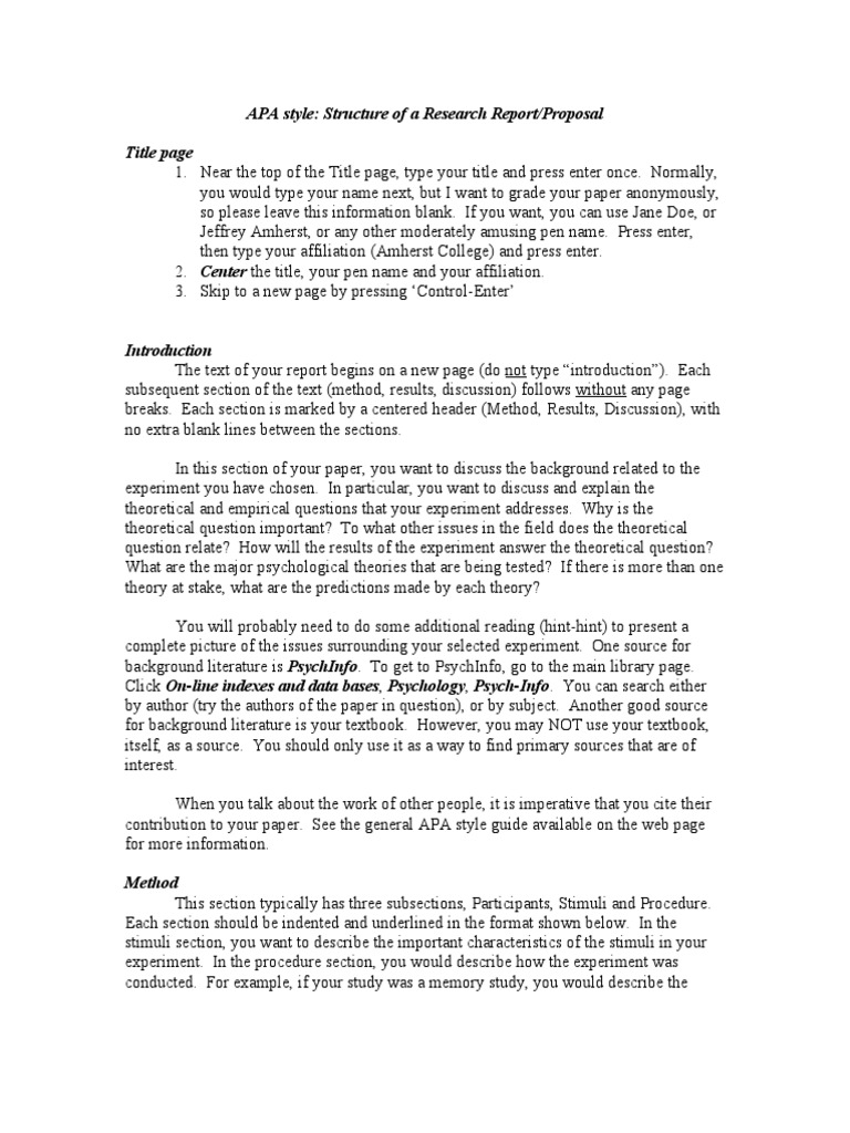 APA Style: Structure of A Research Report/Proposal Title Page | PDF ...