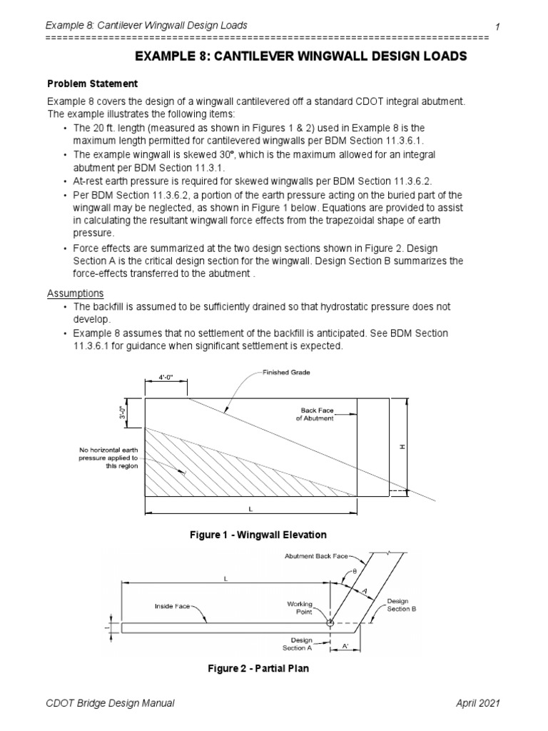 Example 8: Cantilever Wingwall Design Loads: Problem Statement | PDF ...
