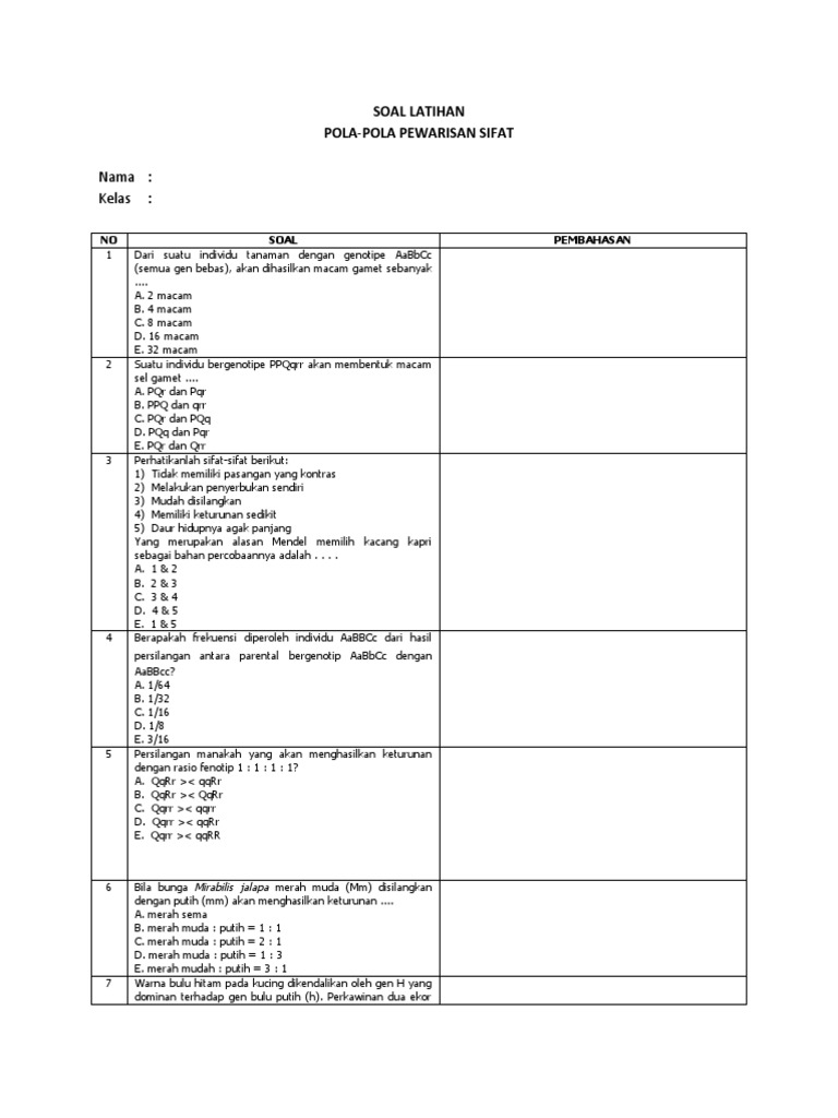 SOAL LATIHAN Pola Pewarisan Sifat | PDF