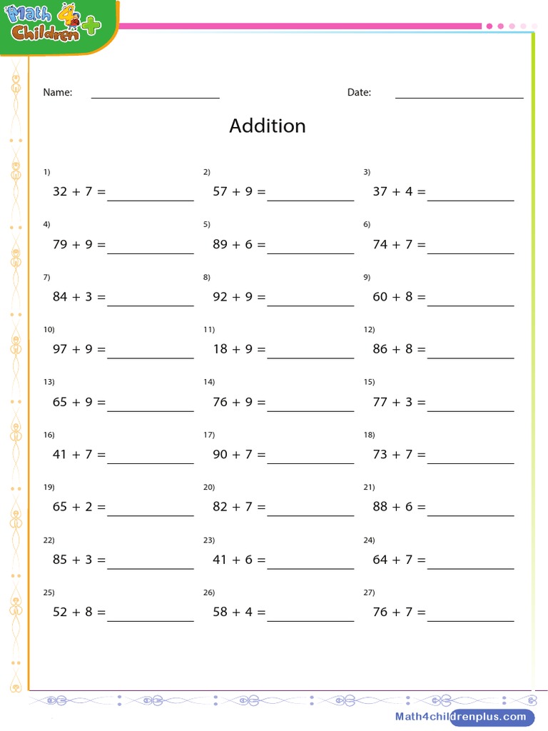 Addition Horizontally Arranged Numbers Sheet 2 002 | PDF